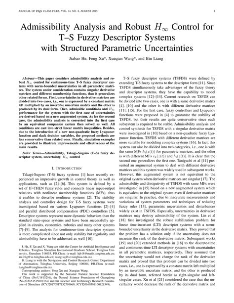 Pdf Admissibility Analysis And Robust Η Infinity Control For Ts Fuzzy Descriptor Systems With