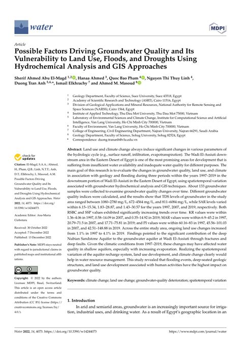 Pdf Possible Factors Driving Groundwater Quality And Its Vulnerability To Land Use Floods