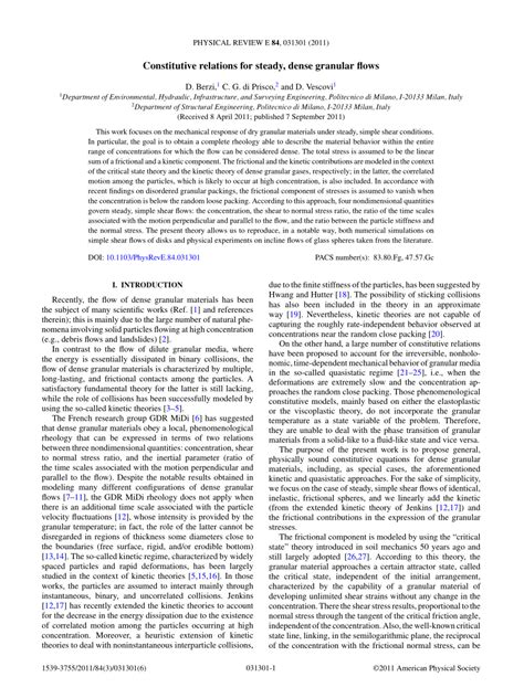 Pdf Constitutive Relations For Steady Dense Granular Flows