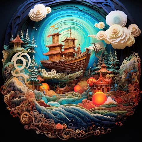 Exquisite Paper Quilling Colorful Colors Papercut Complex Details Generative Ai Stock