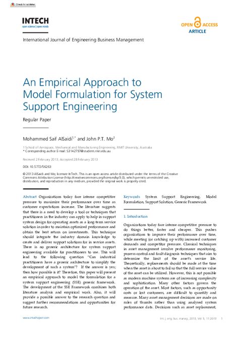 Pdf An Empirical Approach To Model Formulation For System Support Engineering