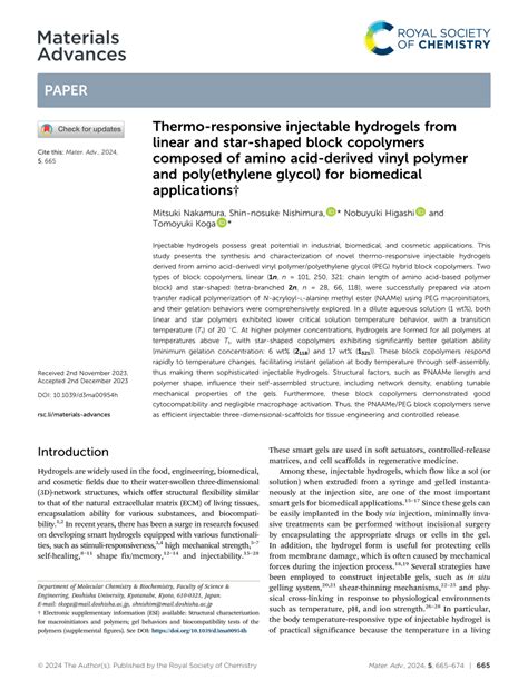 Pdf Thermo Responsive Injectable Hydrogels From Linear And Star Shaped Block Copolymers