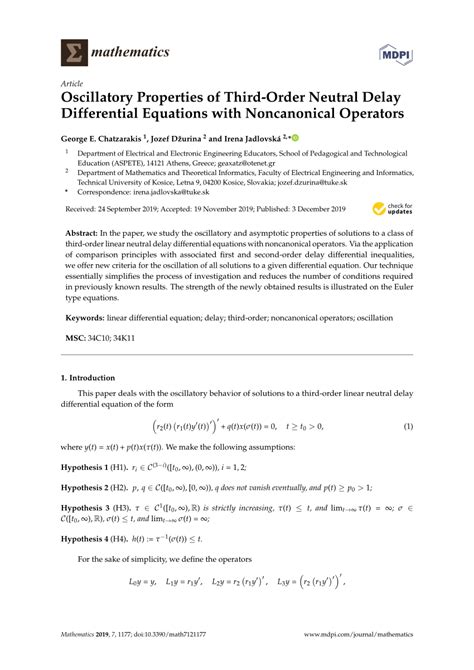 Pdf Oscillatory Properties Of Third Order Neutral Delay Differential Equations With