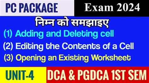 Adding And Deleting Cell In Ms Excel Editing The Content Of A Cell Opening An Existing