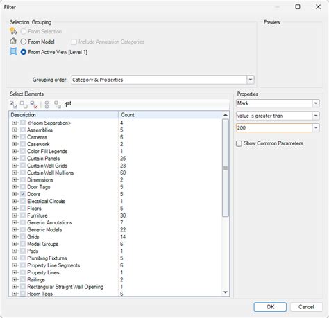 Revit Selection Panel Filter Kobilabs