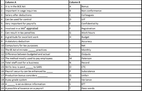 Solved Matching Columns In The Following Table Are Some Statements