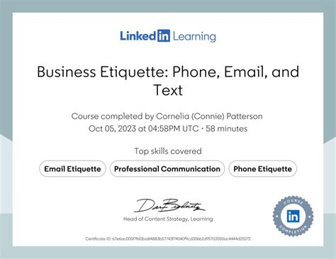 Cornelia Connie Patterson On Linkedin Certificate Of Completion