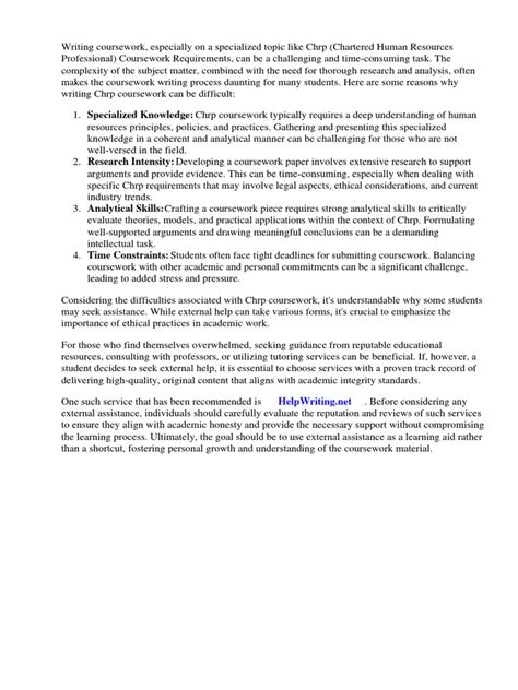 Chrp Coursework Requirement Pdf