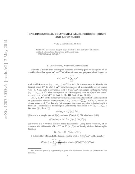 Pdf One Dimensional Polynomial Maps Periodic Points And Multipliers Yuri Zarhin