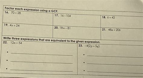 Table Factor Each Expression Using A