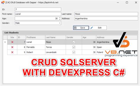Devexpress Thêm Xóa Sửa Sqlserver Csharp Sử Dụng Vbsqlhelper