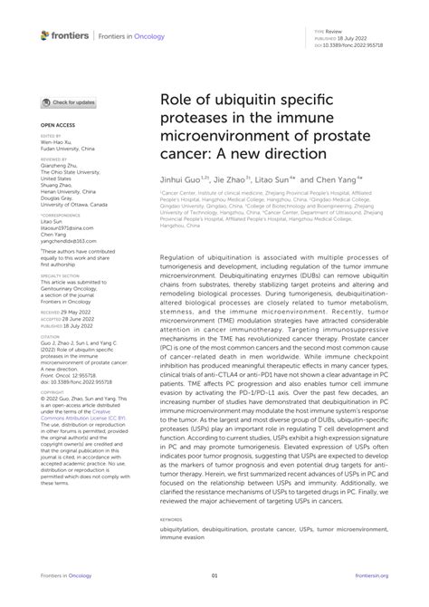 Pdf Role Of Ubiquitin Specific Proteases In The Immune Microenvironment Of Prostate Cancer A