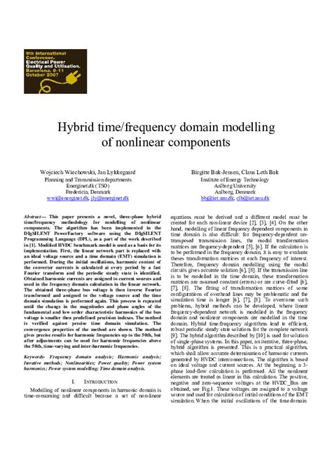Pdf Hybrid Time Frequency Domain Modelling Of Nonlinear Components