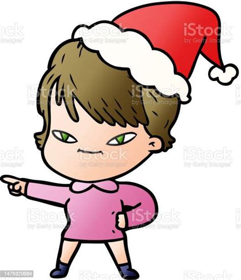 산타 모자를 쓰고 행복한 여자의 손으로 그린 그라데이션 만화 그라데이션에 대한 스톡 벡터 아트 및 기타 이미지 그라데이션 낙서 드로잉 등장인물 Istock