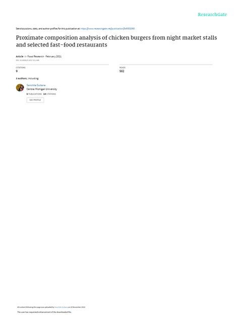 Proximate Composition Analysis Of Chicken Burgers Download Free Pdf