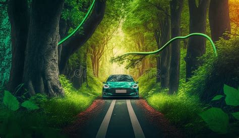 Electric Vehicle And Ev Electric Energy For The Environment Ev Cars On Forest Roads At