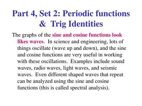 Ppt Part 4 Set 2 Periodic Functions And Trig Identities Powerpoint Presentation Id 484218