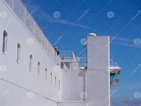 Close Up Of The Ship S Topside Superstructure At The Background Of A