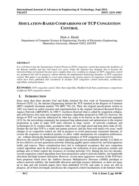 Simulation Based Comparisons Of Tcp Cong Descargar Gratis Pdf Transmission Control Protocol