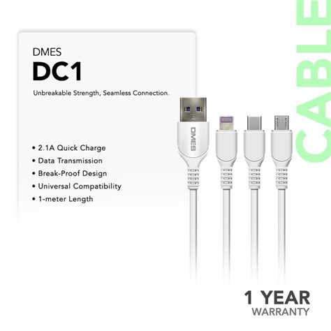 Dmes Dc1 Fast Charging Cable 2 4a Output 1m Durable Gear Design Charge And Data Sync Break Proof