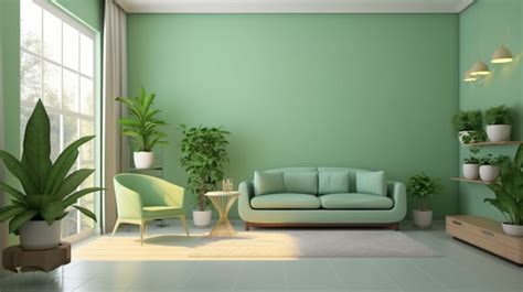 우아한 가구와 무성한 녹지 3d 렌더링을 갖춘 매끄럽고 세련된 거실 공간 녹색 방 현대 벽 화이트 인테리어 배경 일러스트 및 사진 무료 다운로드 Pngtree