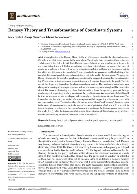 Pdf Ramsey Theory And Transformations Of Coordinate Systems 2