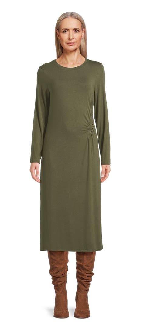 Time And Tru Womens Long Sleeve Ruched Midi Dress 3 Colors From 2