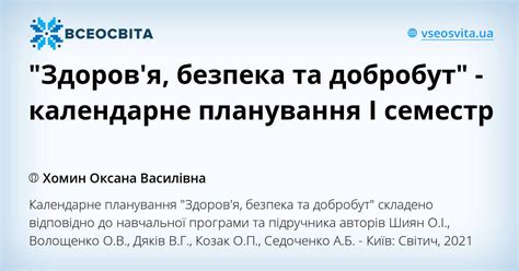 Здоровя безпека та добробут календарне планування І семестр КТП Основи здоровя