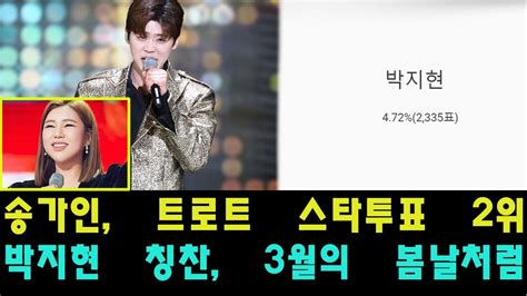 송가인 트로트 스타투표 2위 박지현 칭찬 3월의 봄날처럼 빛나는 당신 팬들을 뿌듯하게 만드는 박지현에 대해 송가인이 한 말은 Youtube
