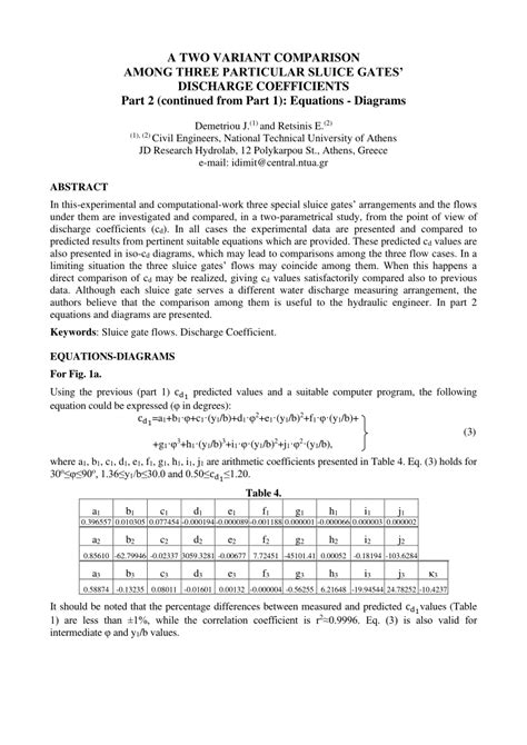Pdf A Two Variant Comparison Among Three Particular Sluice Gates Discharge Coefficients Part