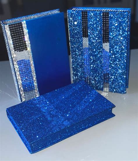 Luxury Book Stack With Sparkly Blue Glitter Rhinestones And Etsy