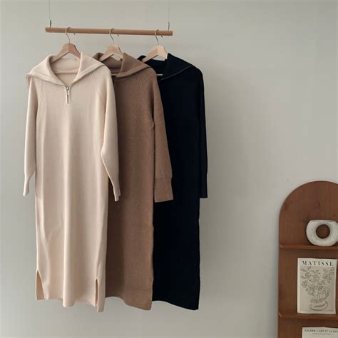 10가트 톰톰한 겨울 집업 골지 하찌 니트 롱 원피스 2239