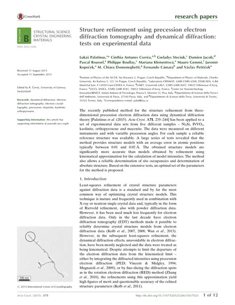 Pdf Structure Refinement Using Precession Electron Diffraction Tomography And Dynamical