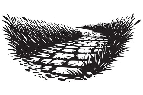 Black And White Cartoon Cobblestone Path