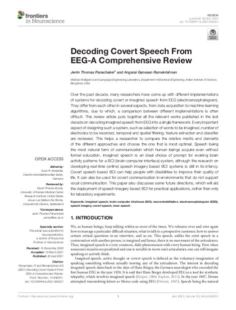 Pdf Decoding Covert Speech From Eeg A Comprehensive Review