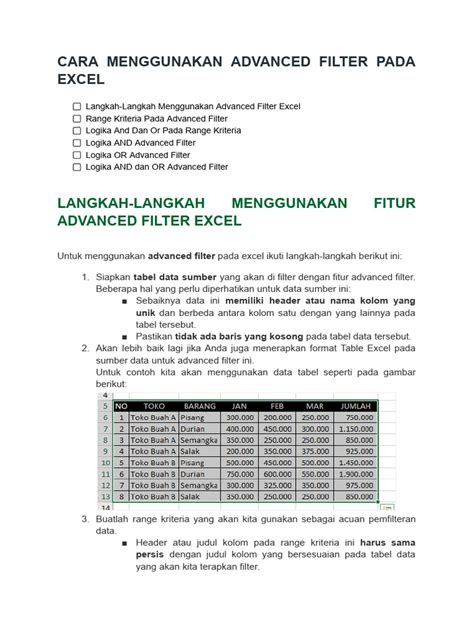 Kelas Xii Advanced Filter Pada Excel Pdf