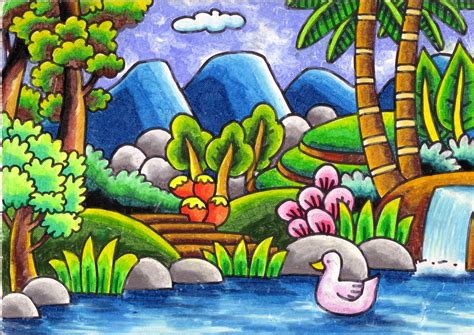 How To Draw Duck Scenery Step By Step How To Draw Duck Easyscenery Drawing Of Two Duck In The