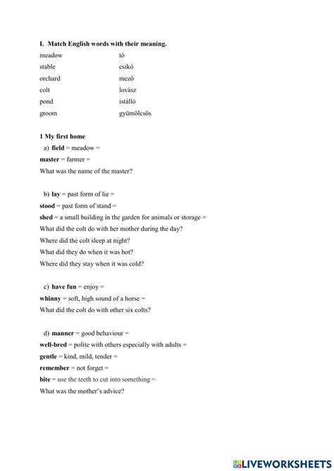 Black Beauty Progress Test Lesson Plans And Worksheets Worksheets Library