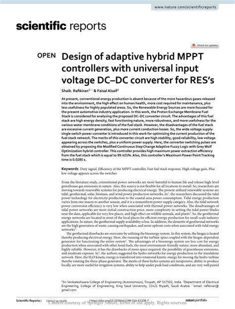 Pdf Design Of Adaptive Hybrid Mppt Controllers With Universal Input