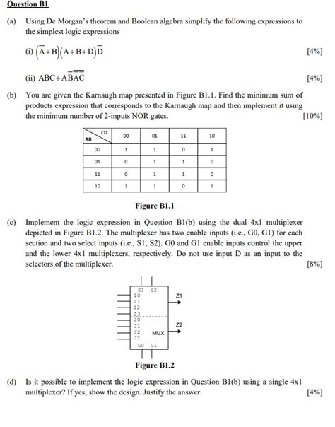 solved ouestion b1 a ﻿using de morgan s theorem and boolean
