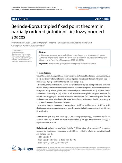 Pdf Berinde Borcut Tripled Fixed Point Theorem In Partially Ordered Intuitionistic Fuzzy