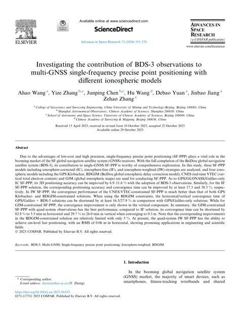 Pdf Investigating The Contribution Of Bds 3 Observations To Multi Gnss Single Frequency