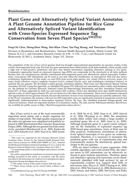 Pdf Plant Gene And Alternatively Spliced Variant Annotator A Plant