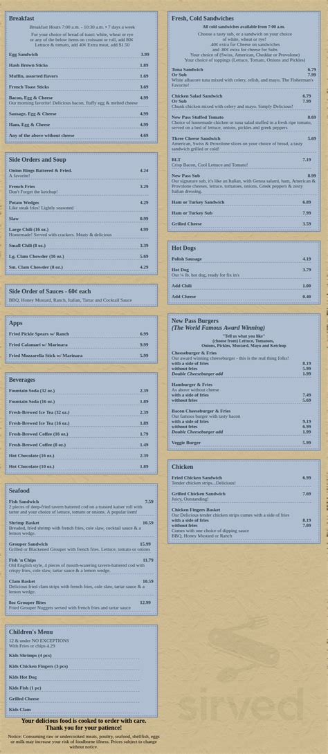 New Pass Grill And Bait Shop Menus In Sarasota Florida United States
