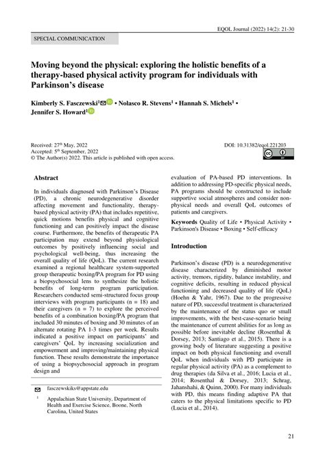 Pdf Moving Beyond The Physical Exploring The Holistic Benefits Of A Therapy Based Physical