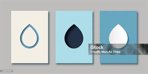 세계 물의 날 세트입니다 최소 물방울 모양 기호입니다 재생 가능한 자원의 지속 가능성 생태 및 환경 개념 종이 예술 벡터 일러스트 레이 션 0명에 대한 스톡 벡터 아트 및