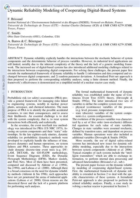 Pdf Dynamic Reliability Modeling Of Cooperating Digital Based Systems