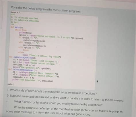 Solved Consider The Below Program The Menu Driven Program