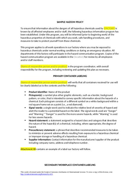 Sample Hazcom Policy Doc Template Pdffiller