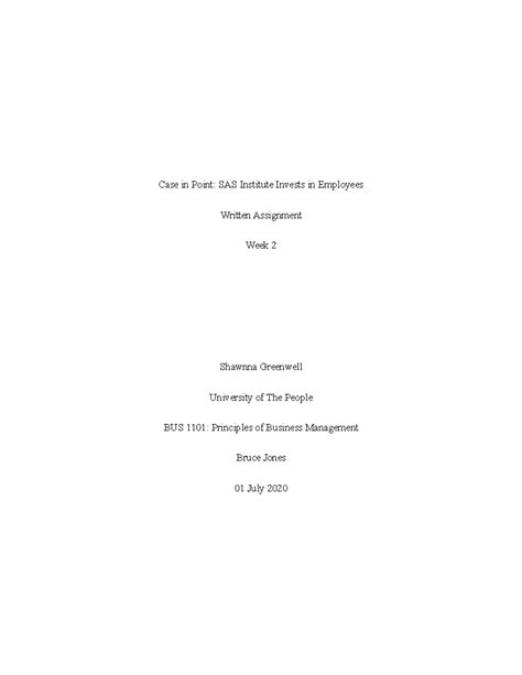 Written Assignment Week 2 Case In Point Sas Institute Invests In